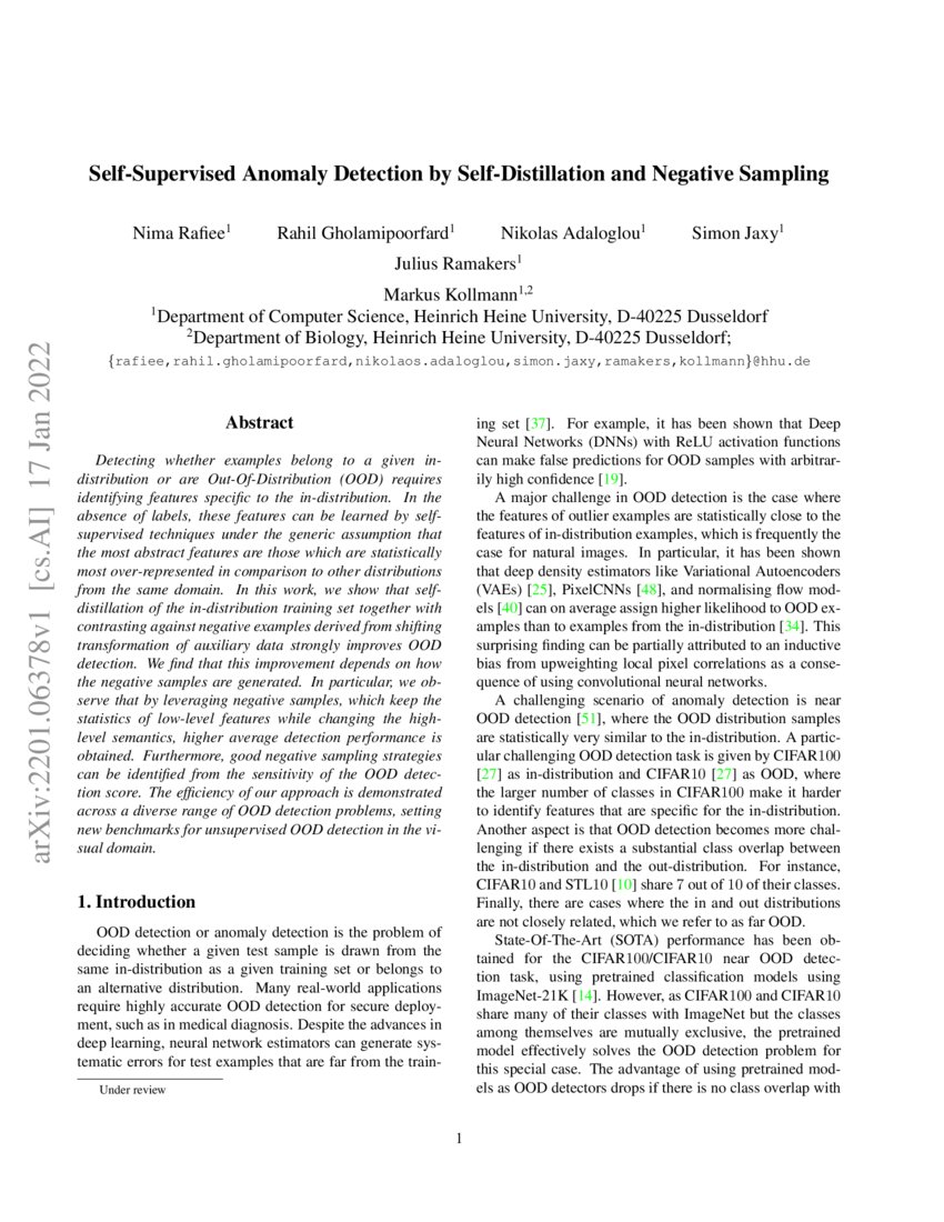 Self Supervised Anomaly Detection By Self Distillation And Negative Sampling Deepai 7657