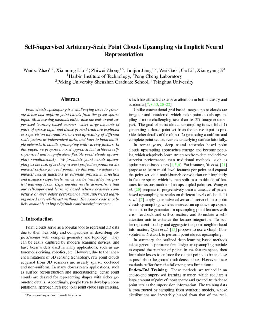 Self Supervised Arbitrary Scale Point Clouds Upsampling Via Implicit Neural Representation Deepai 