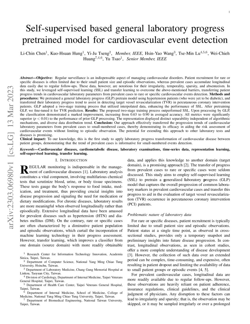 Self-supervised based general laboratory progress pretrained model for cardiovascular event ...