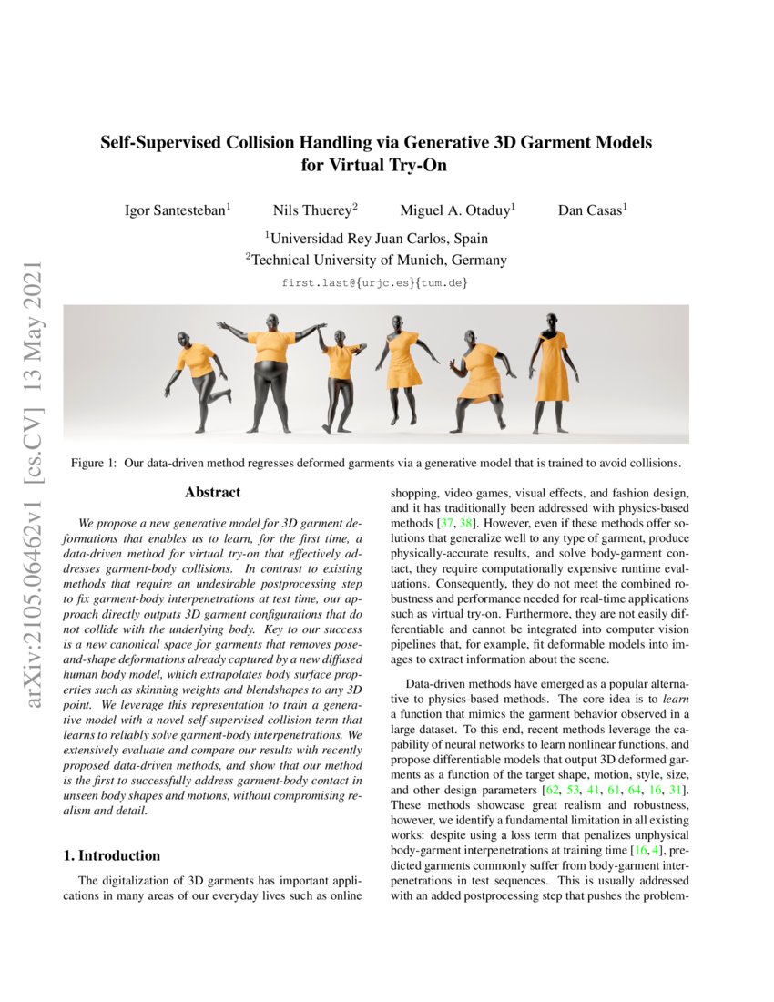 Self-Supervised Collision Handling via Generative 3D Garment Models for Virtual Try-On | DeepAI