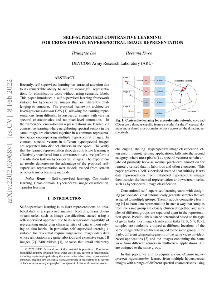 Self-supervised Contrastive Learning for Cross-domain Hyperspectral ... Self-supervised Contrastive Learning for Cross-domain Hyperspectral ...
