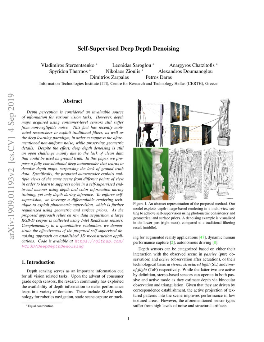 Self-Supervised Deep Depth Denoising | DeepAI