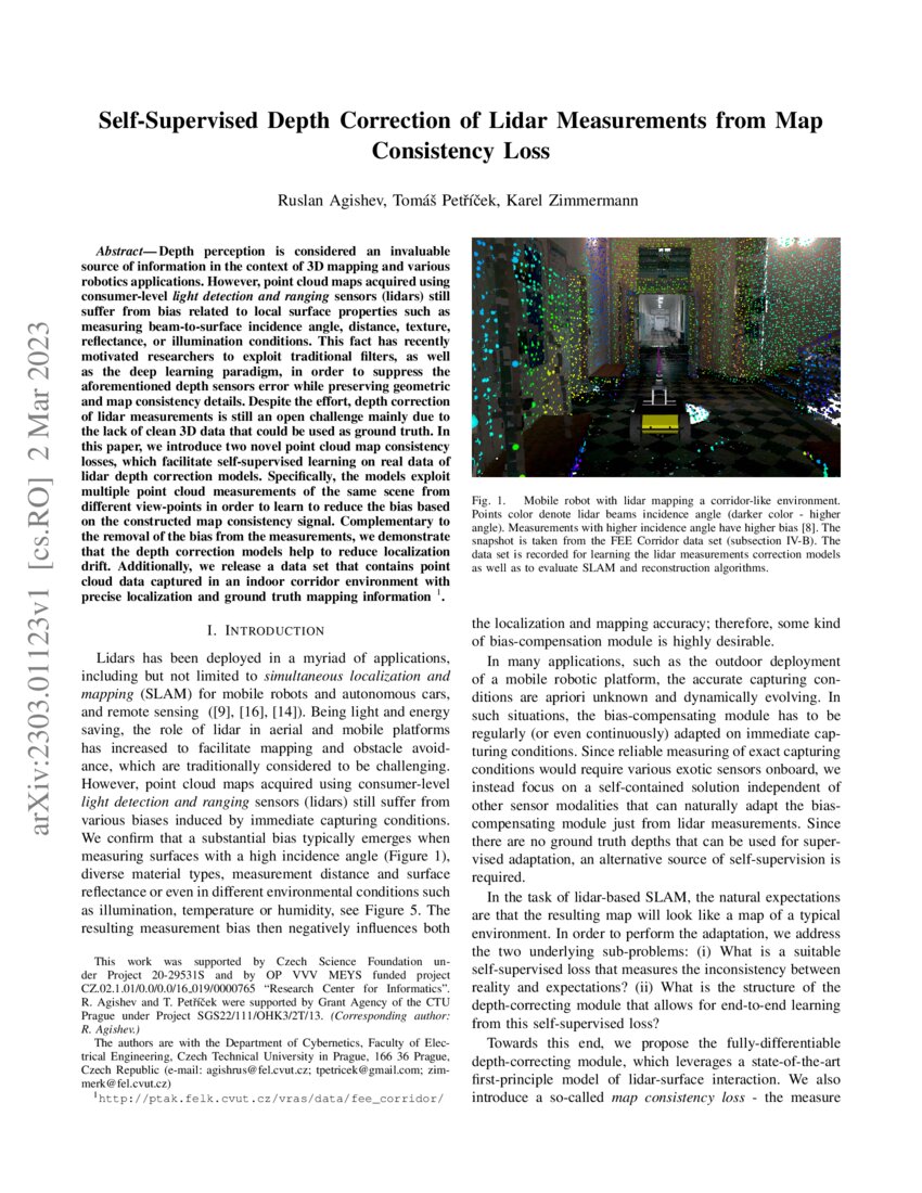 Self Supervised Depth Correction Of Lidar Measurements From Map Consistency Loss Deepai