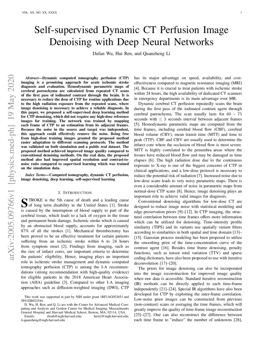 Self-supervised Dynamic CT Perfusion Image Denoising with Deep Neural Networks | DeepAI