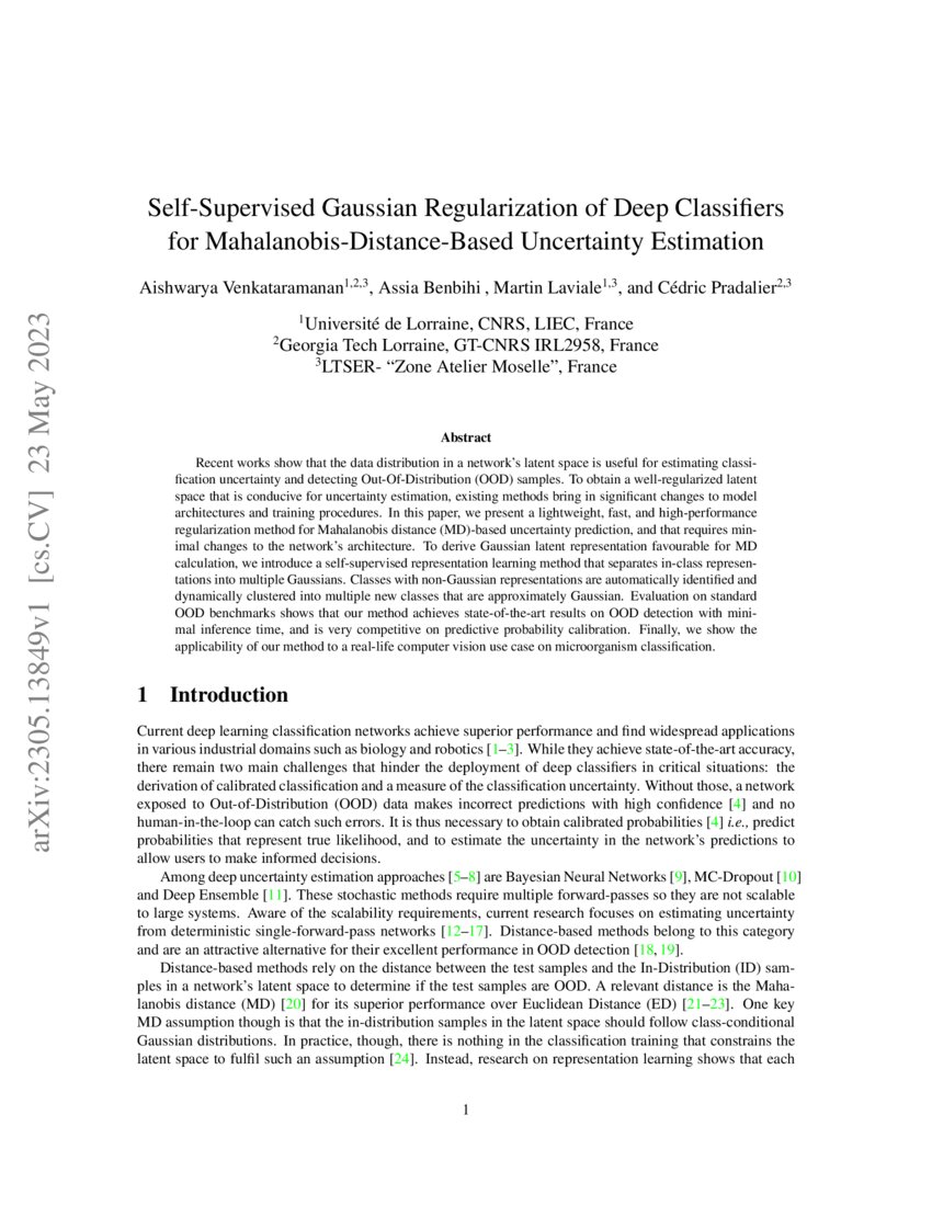 Self-Supervised Gaussian Regularization of Deep Classifiers for ... Self-Supervised Gaussian Regularization of Deep Classifiers for ...