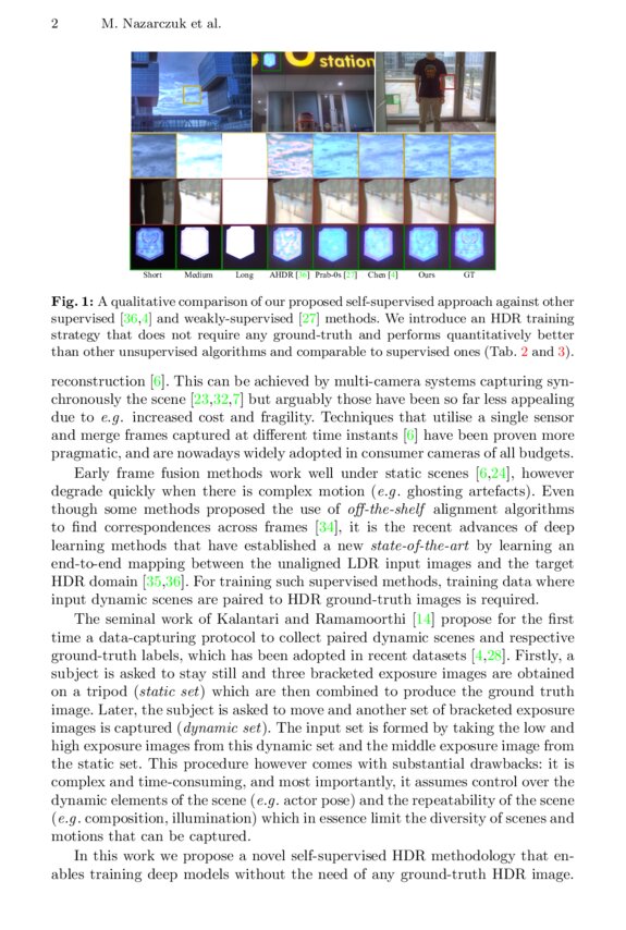 Self-supervised HDR Imaging from Motion and Exposure Cues | DeepAI