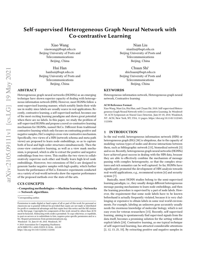 Self-supervised Heterogeneous Graph Neural Network with Co-contrastive ... Self-supervised Heterogeneous Graph Neural Network with Co-contrastive ...