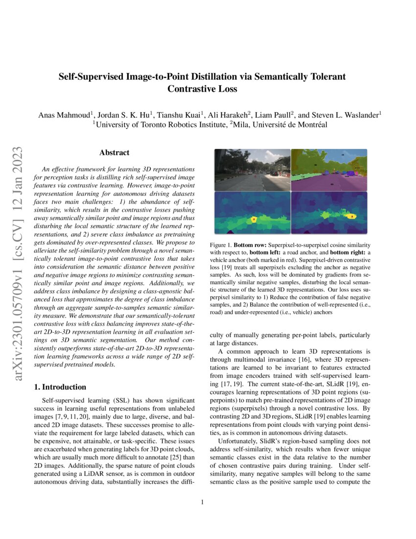 Self Supervised Image To Point Distillation Via Semantically Tolerant Contrastive Loss Deepai
