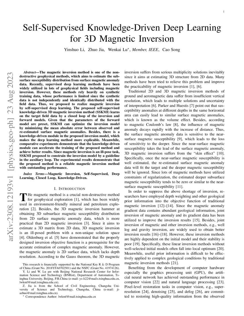 Self-Supervised Knowledge-Driven Deep Learning for 3D Magnetic Inversion | DeepAI