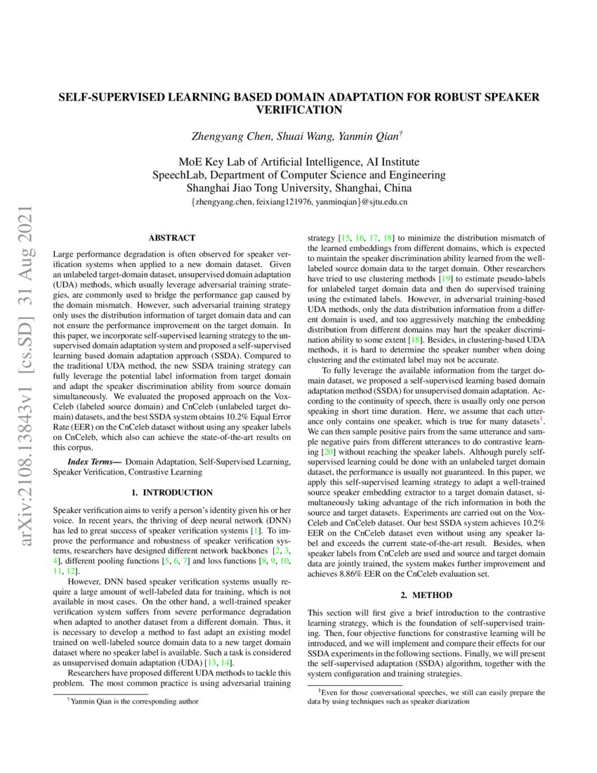 Self Supervised Learning Based Domain Adaptation For Robust Speaker