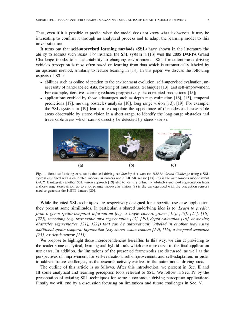 Self-supervised learning for autonomous vehicles perception: A ...