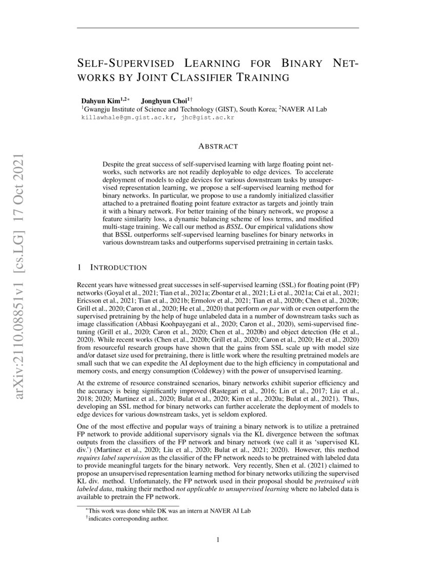 Self Supervised Learning For Binary Networks By Joint Classifier