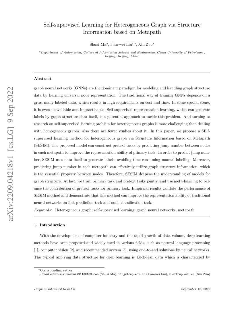 Self-supervised Learning for Heterogeneous Graph via Structure ...