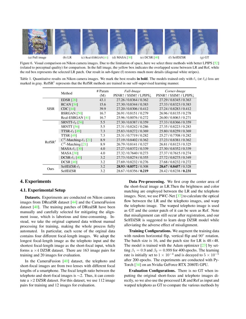 Self-Supervised Learning for Real-World Super-Resolution from Dual Zoomed Observations | DeepAI