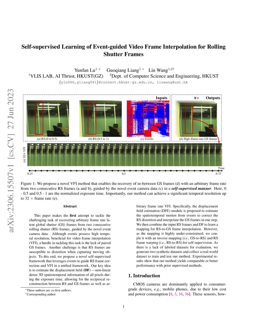 Self-supervised Learning of Event-guided Video Frame Interpolation for Rolling Shutter Frames ...