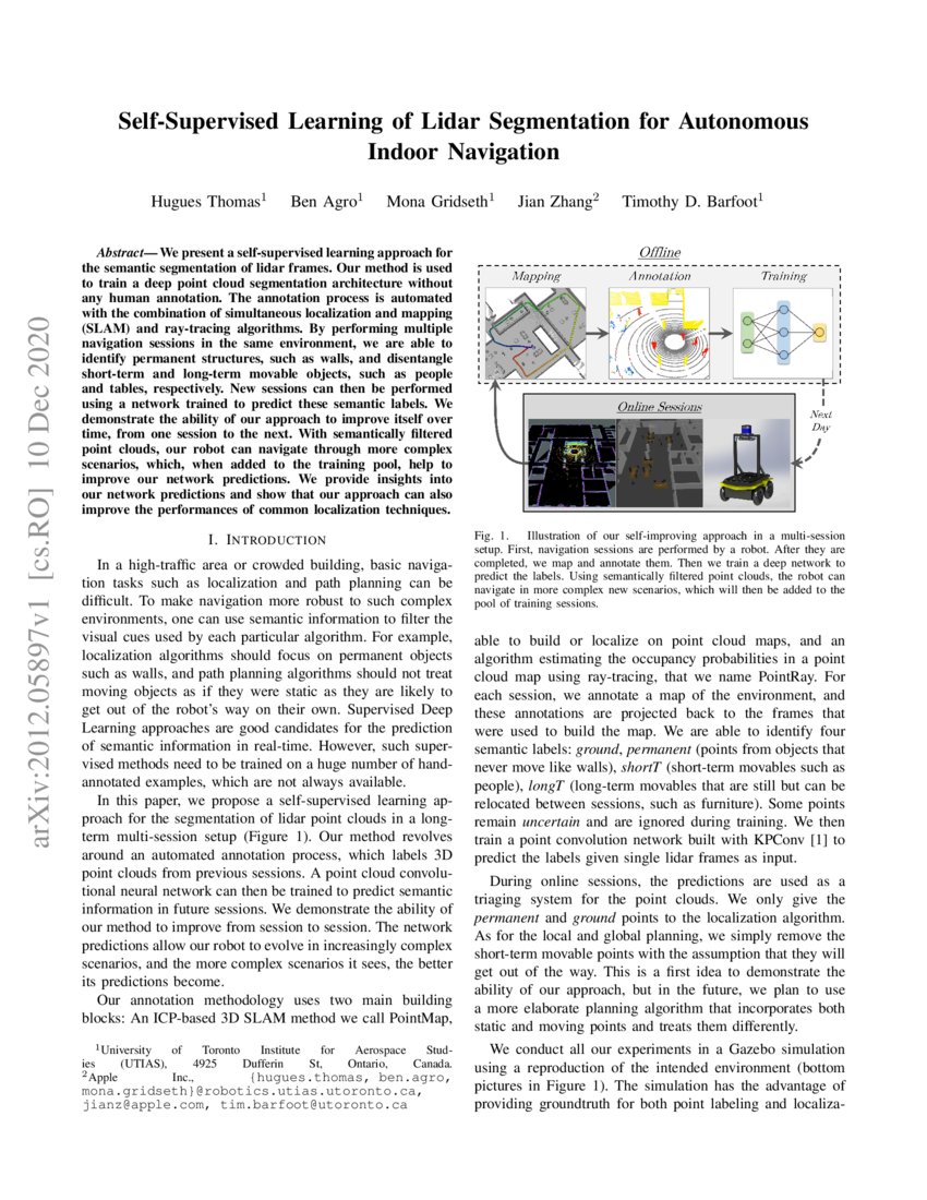 Self Supervised Learning Of Lidar Segmentation For Autonomous Indoor