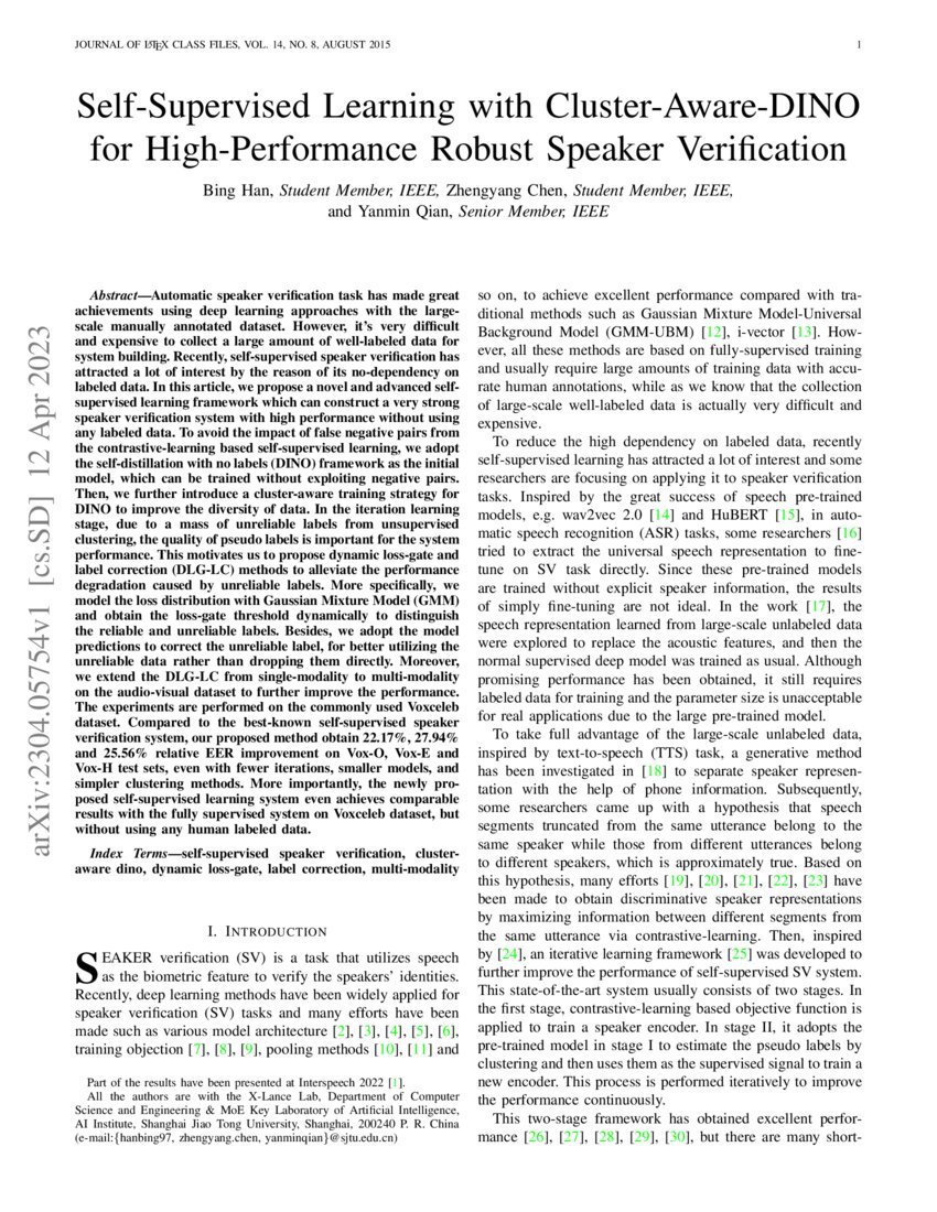 Self-Supervised Learning with Cluster-Aware-DINO for High-Performance Robust Speaker ...