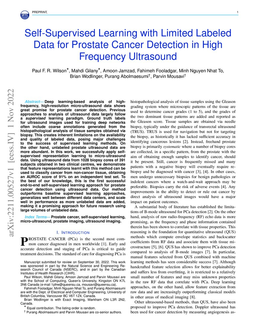 Self Supervised Learning With Limited Labeled Data For Prostate Cancer