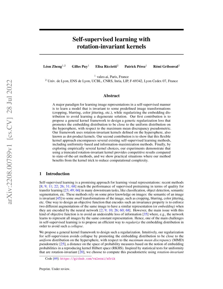 Self-supervised learning with rotation-invariant kernels | DeepAI