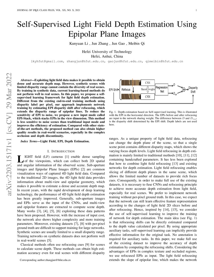 Self Supervised Light Field Depth Estimation Using Epipolar Plane Images Deepai