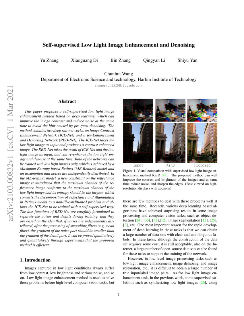 Self-supervised Low Light Image Enhancement and Denoising | DeepAI