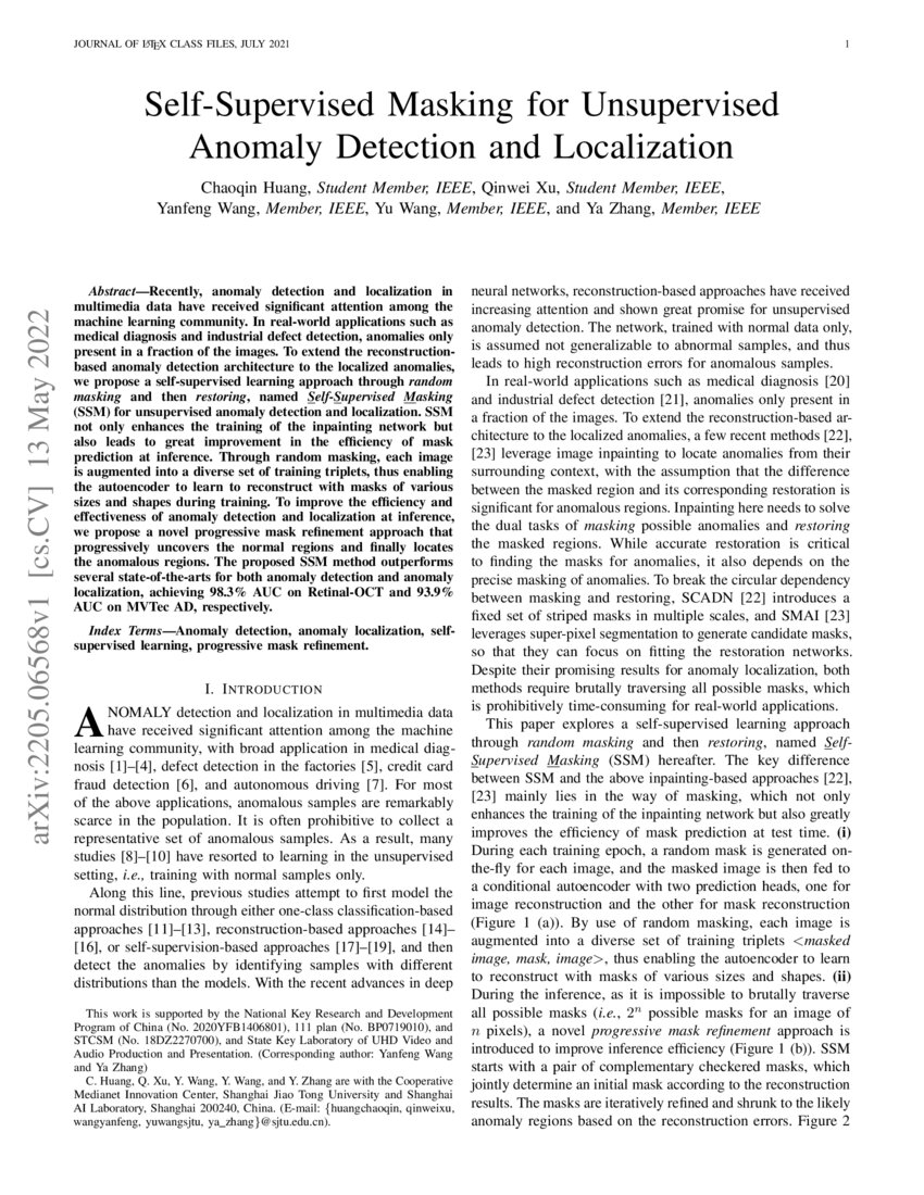Self Supervised Masking For Unsupervised Anomaly Detection And Localization Deepai 7025
