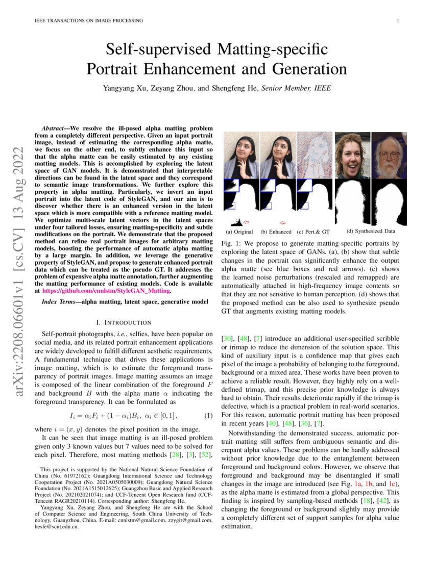 Self-supervised Matting-specific Portrait Enhancement and Generation | DeepAI