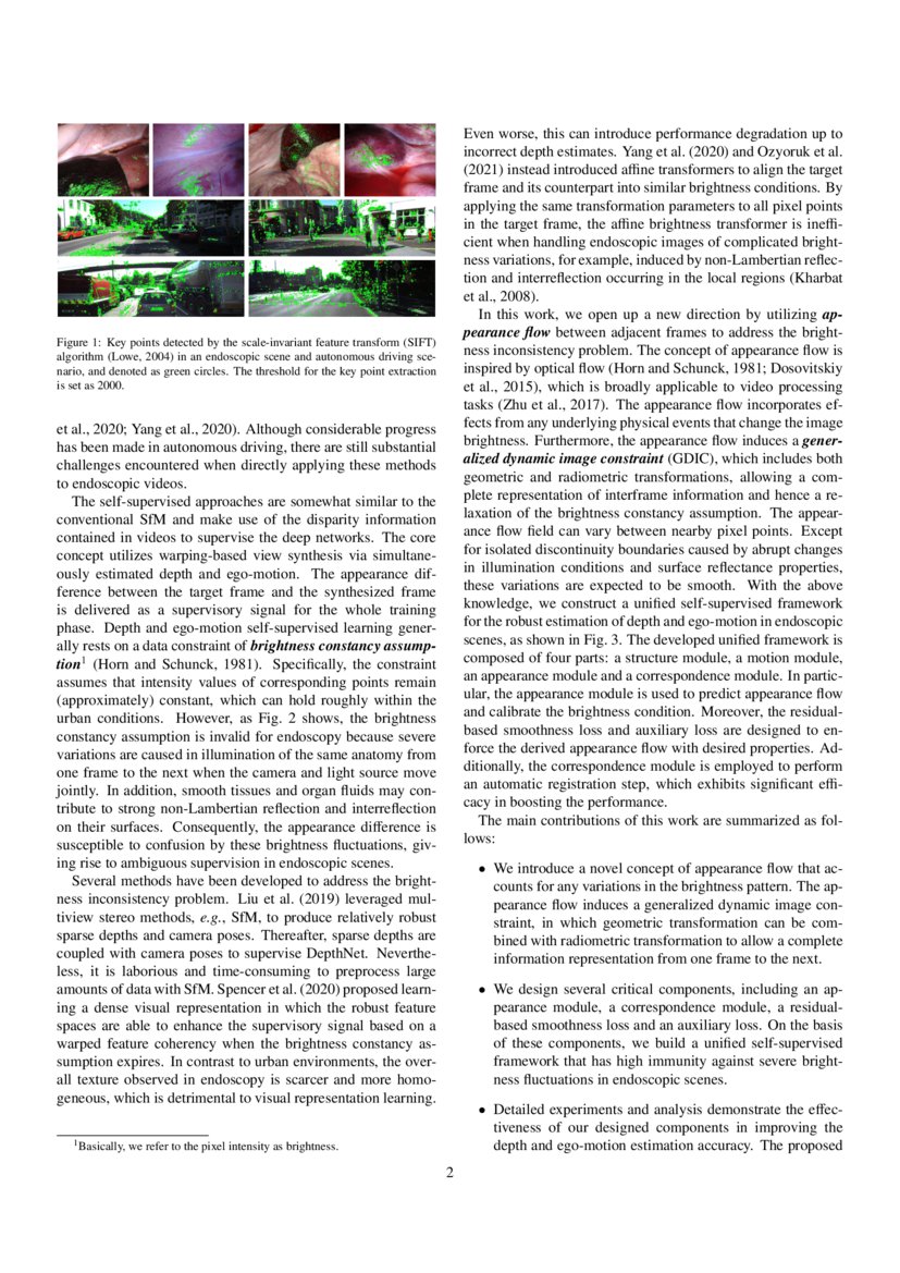 Self-Supervised Monocular Depth and Ego-Motion Estimation in Endoscopy: Appearance Flow to the ...