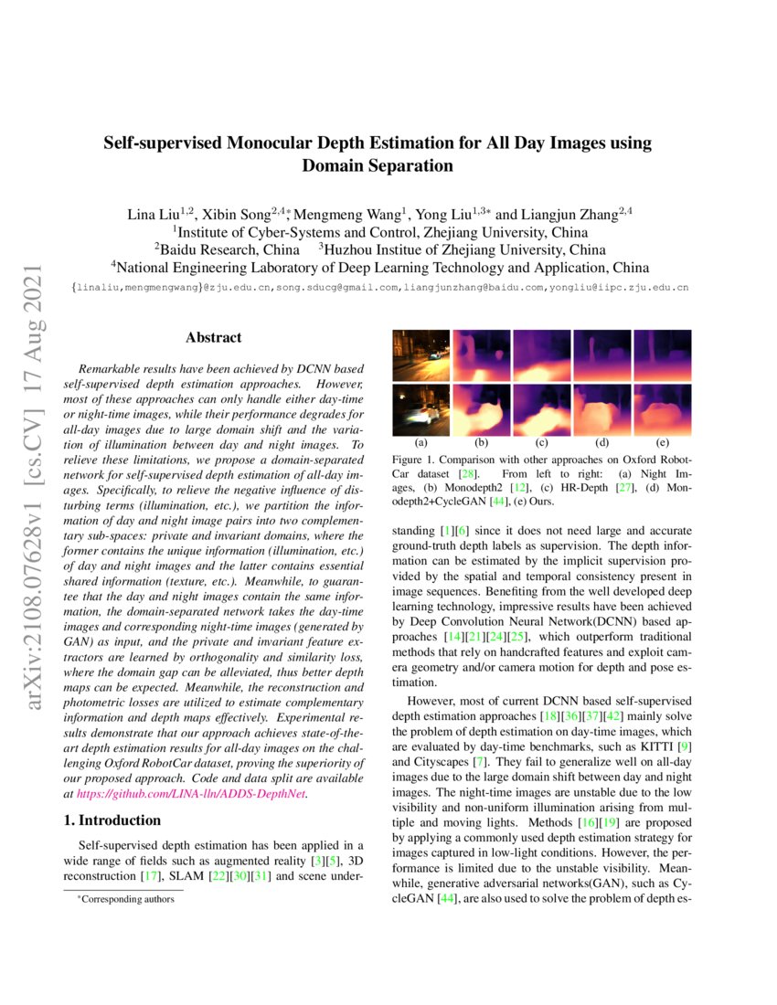 Self Supervised Monocular Depth Estimation For All Day Images Using