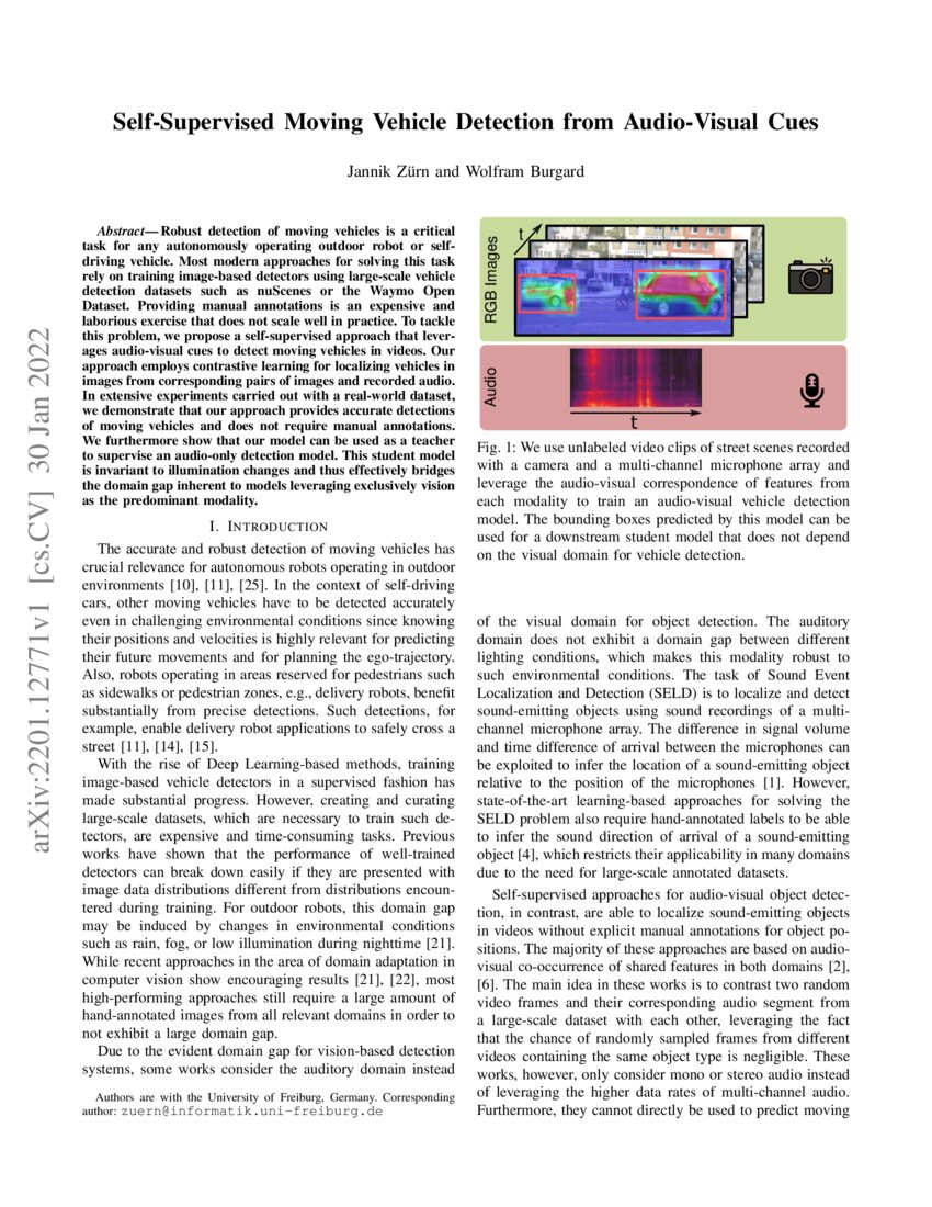 Self Supervised Moving Vehicle Detection From Audio Visual Cues Deepai