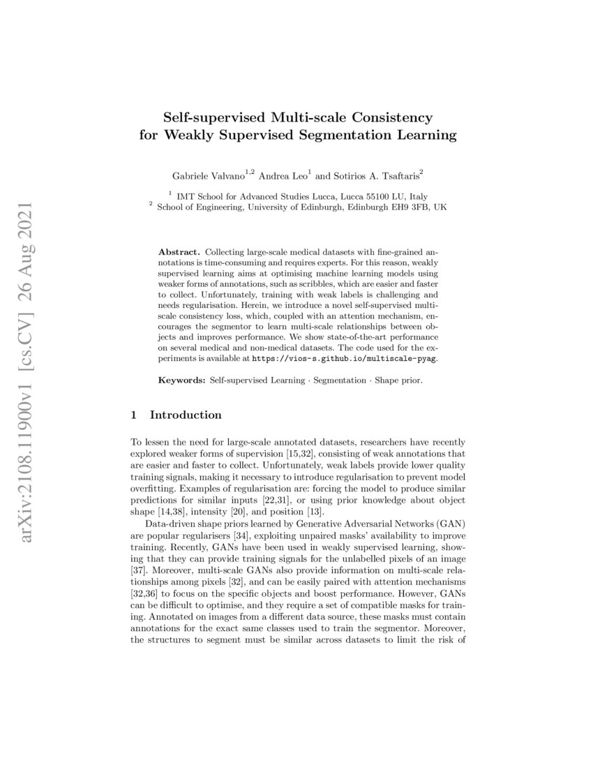 Self Supervised Multi Scale Consistency For Weakly Supervised Segmentation Learning Deepai