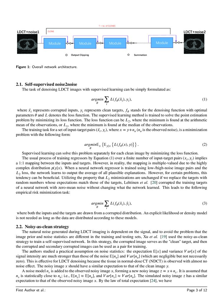 Self Supervised Noise2noise Method Utilizing Corrupted Images With A Modular Network For Ldct