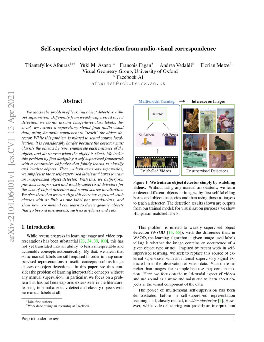 Self-supervised object detection from audio-visual correspondence | DeepAI Self-supervised object detection from audio-visual correspondence | DeepAI
