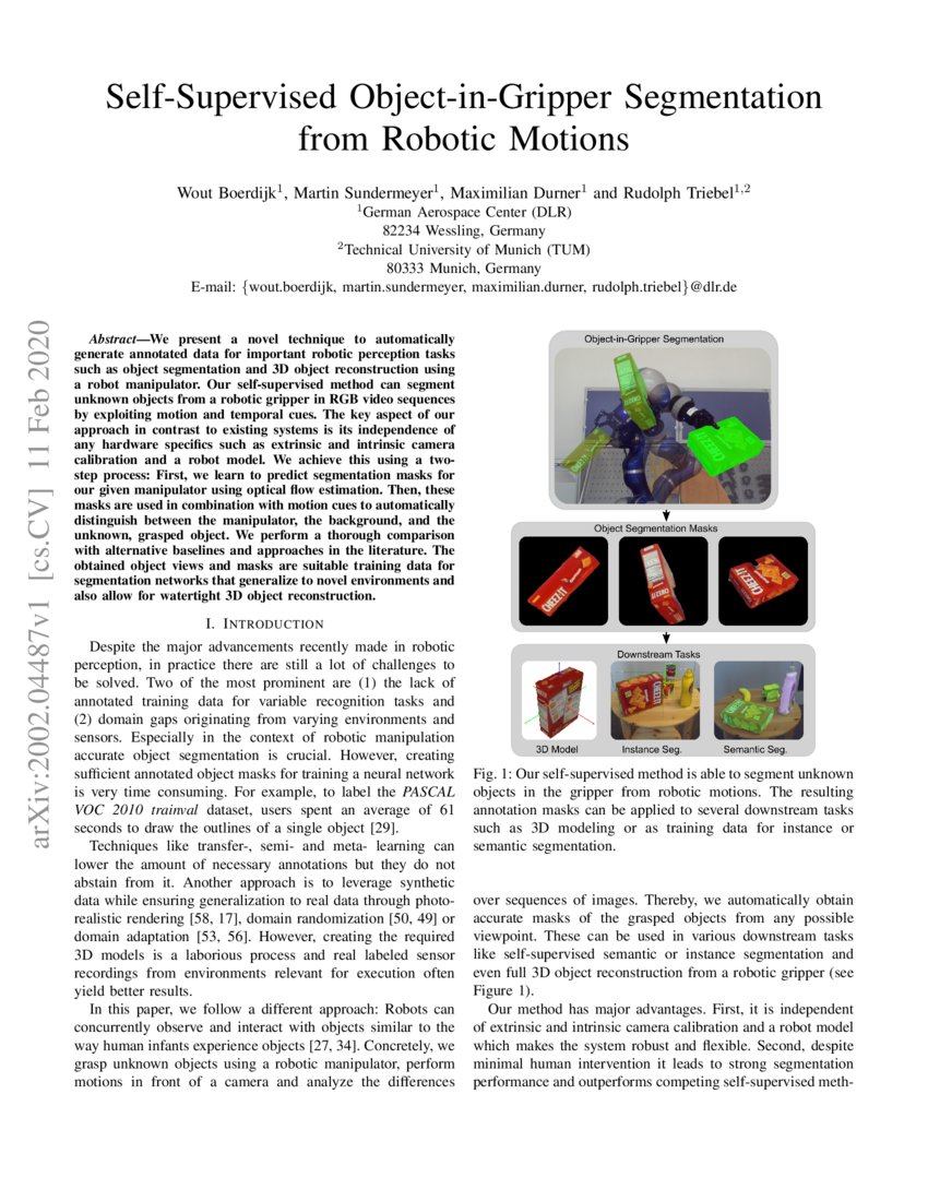 Self-Supervised Object-in-Gripper Segmentation from Robotic Motions ...