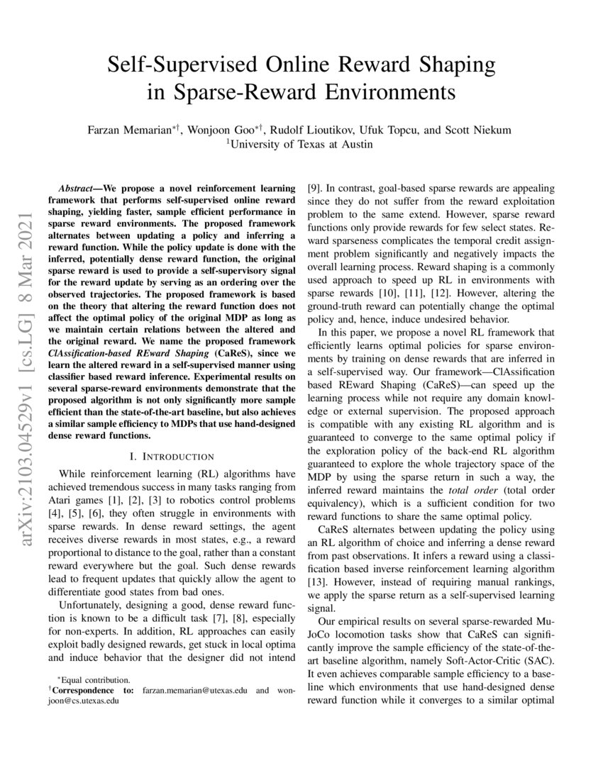 Self-Supervised Online Reward Shaping in Sparse-Reward Environments ...