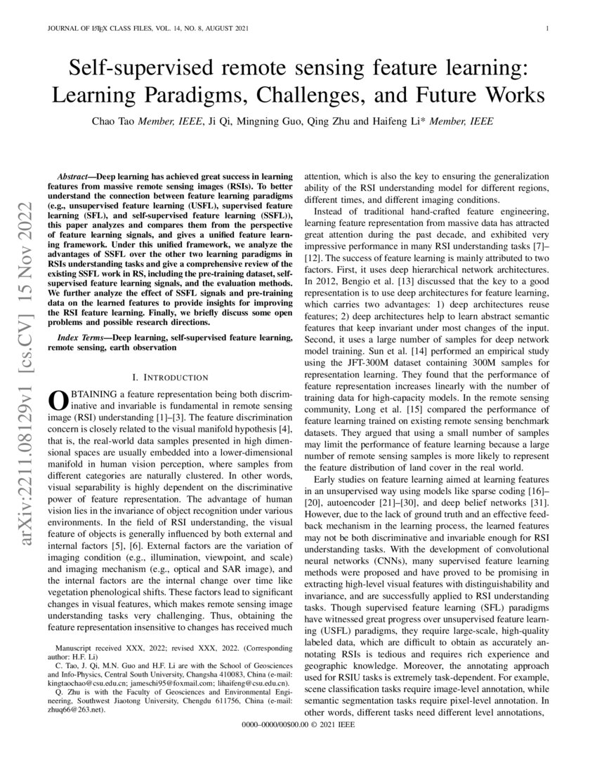 Self Supervised Remote Sensing Feature Learning Learning Paradigms