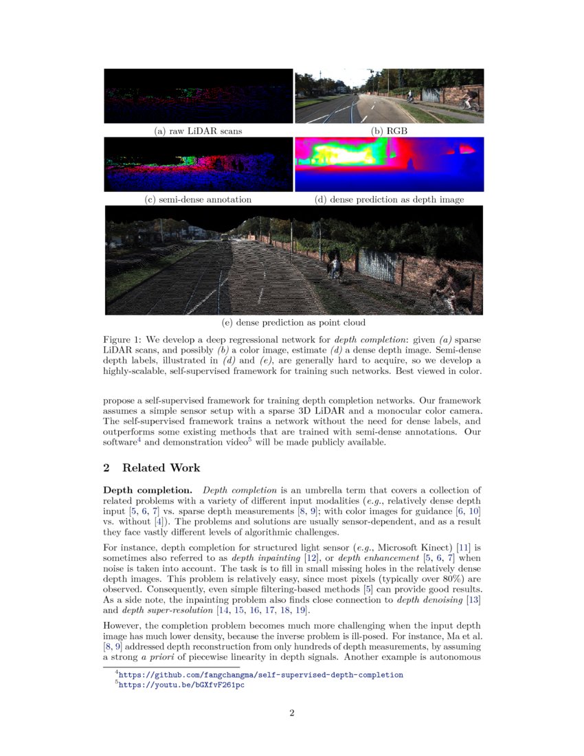 Self-supervised Sparse-to-Dense: Self-supervised Depth Completion from LiDAR and Monocular ...