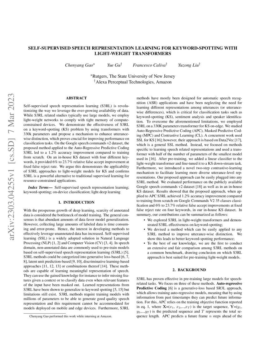 Self-supervised speech representation learning for keyword-spotting ... Self-supervised speech representation learning for keyword-spotting ...