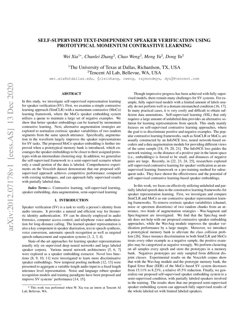Self-supervised Text-independent Speaker Verification using Prototypical Momentum Contrastive ...