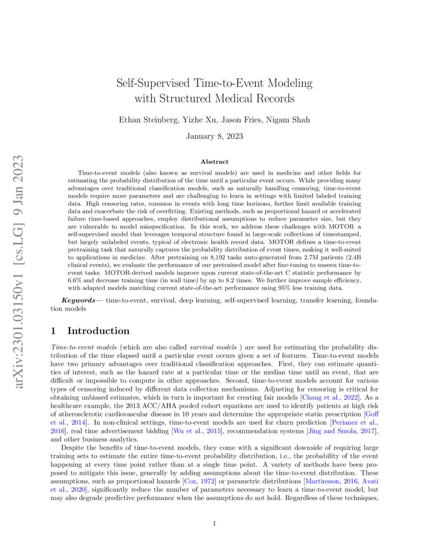 Self-Supervised Time-to-Event Modeling with Structured Medical Records | DeepAI