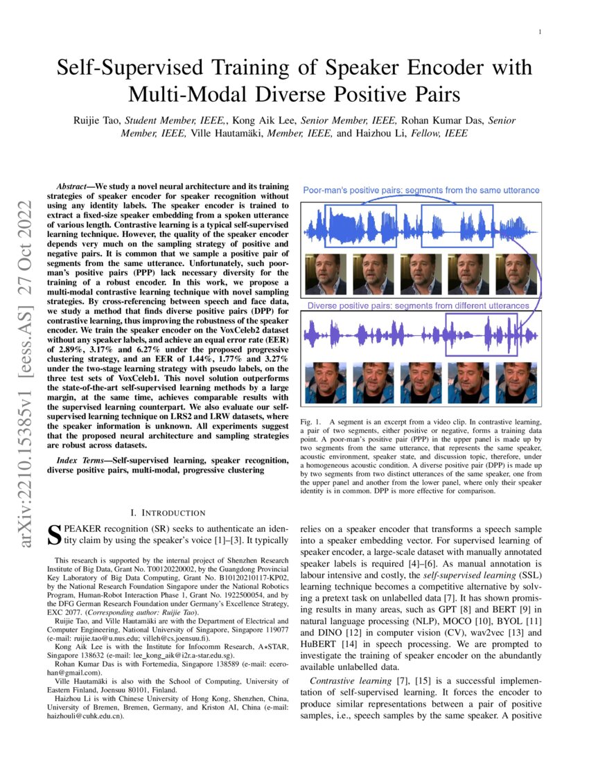 Self-Supervised Training of Speaker Encoder with Multi-Modal Diverse ... Self-Supervised Training of Speaker Encoder with Multi-Modal Diverse ...