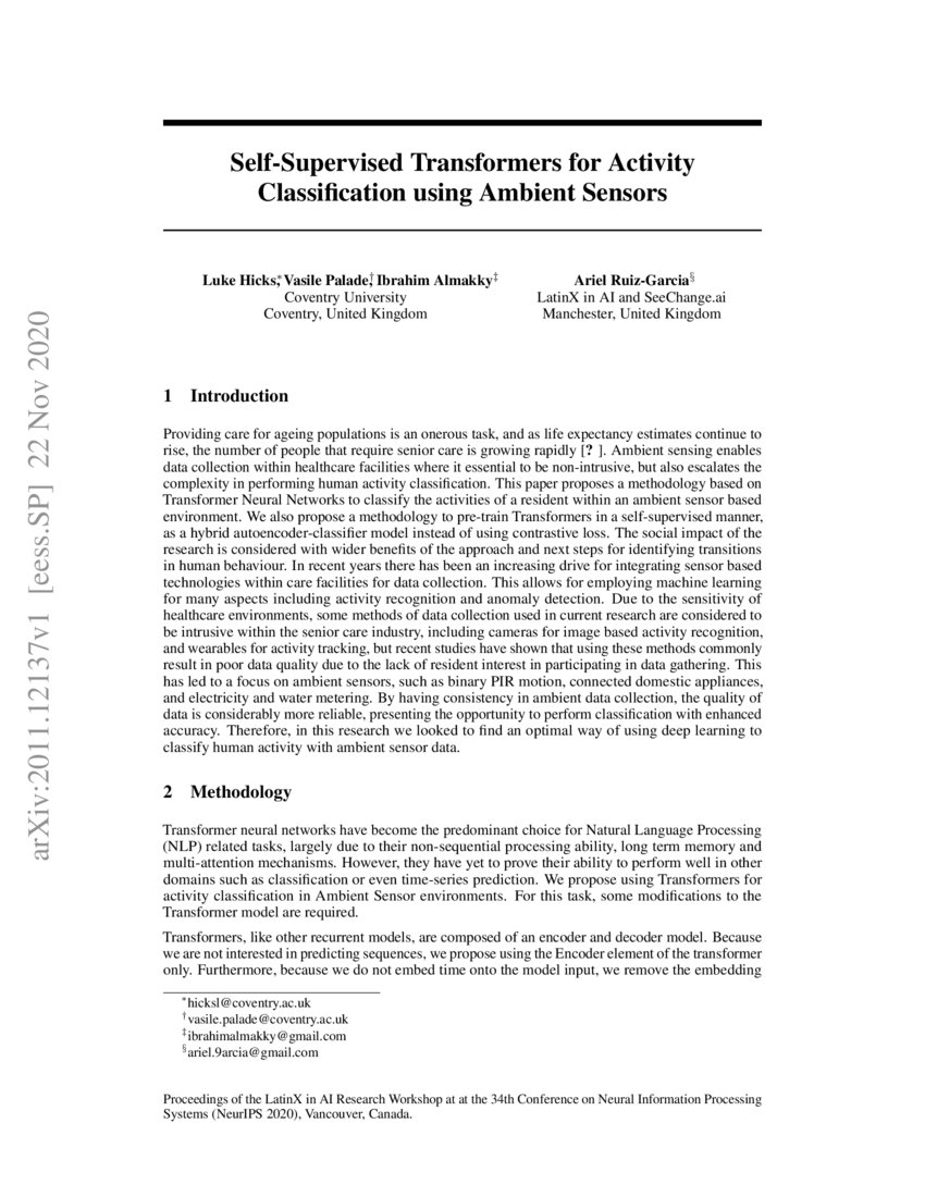 Self Supervised Transformers For Activity Classification Using Ambient Sensors Deepai