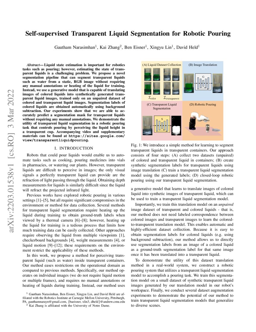Self-supervised Transparent Liquid Segmentation for Robotic Pouring ...