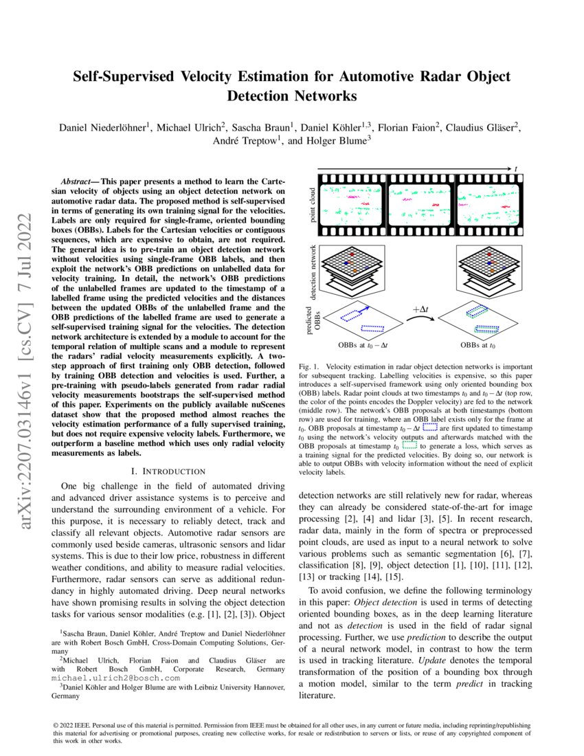 Self-Supervised Velocity Estimation for Automotive Radar Object ...