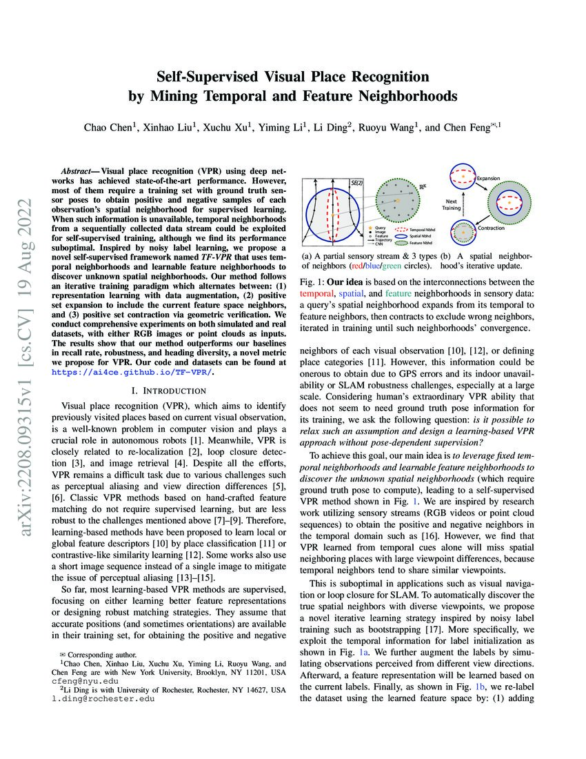Self Supervised Visual Place Recognition By Mining Temporal And Feature Neighborhoods Deepai 0484