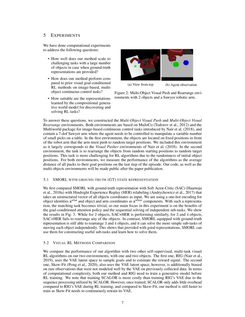 Self Supervised Visual Reinforcement Learning With Object Centric