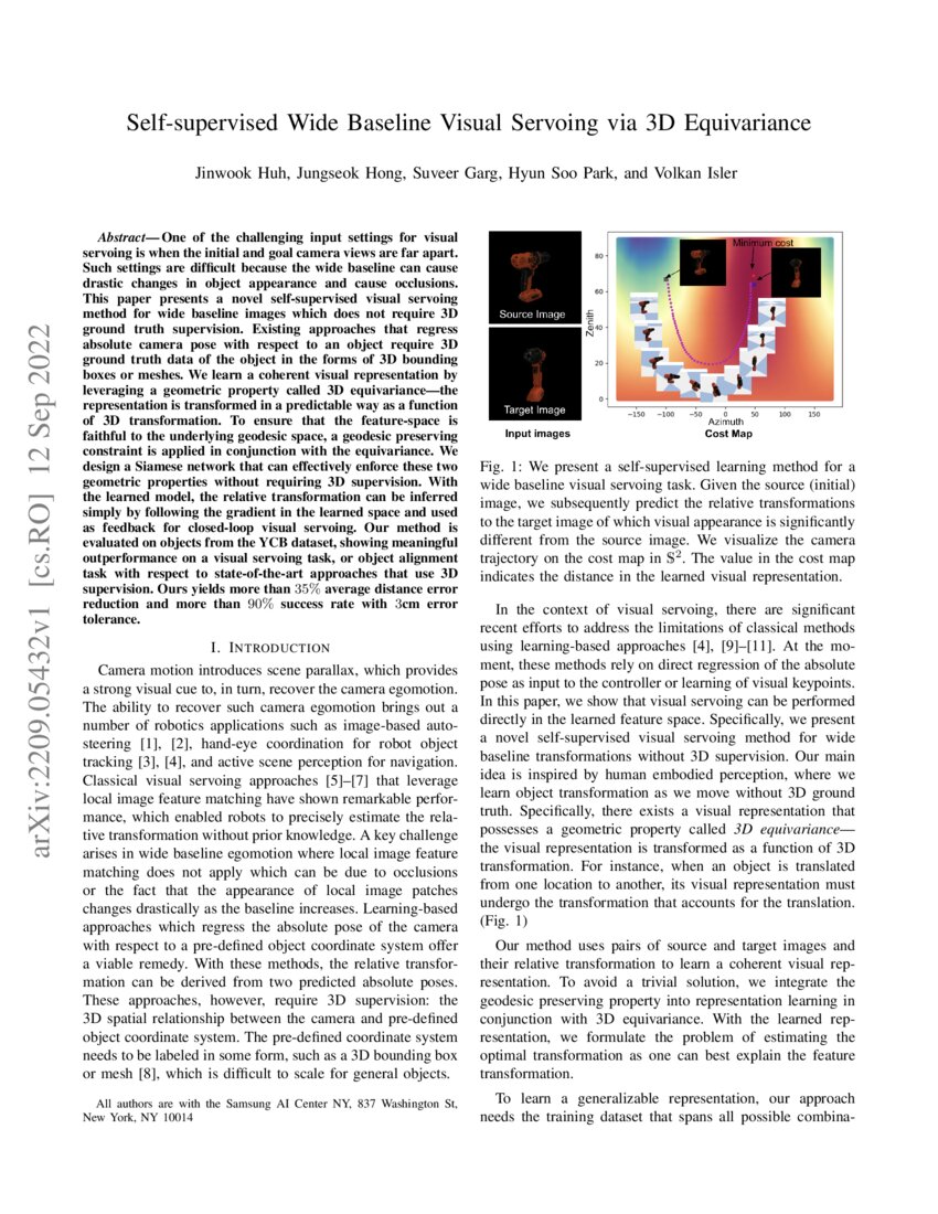 Self-supervised Wide Baseline Visual Servoing via 3D Equivariance | DeepAI