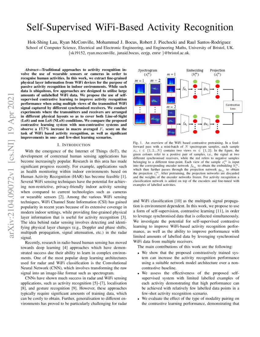 Self-Supervised WiFi-Based Activity Recognition | DeepAI