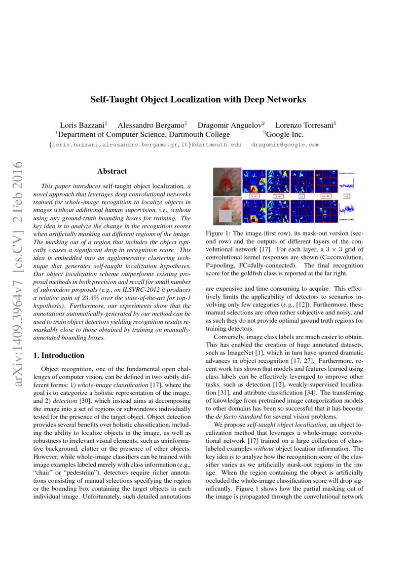 Self Taught Object Localization With Deep Networks Deepai