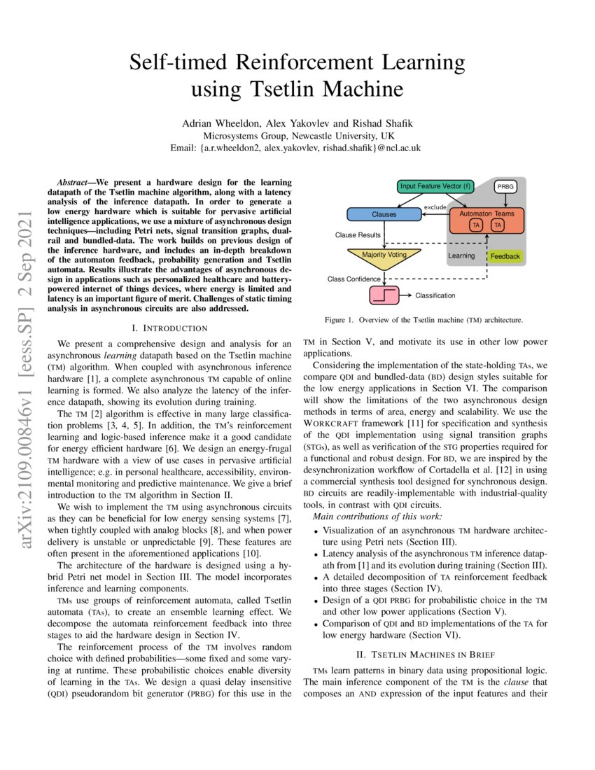 Self-timed Reinforcement Learning using Tsetlin Machine | DeepAI